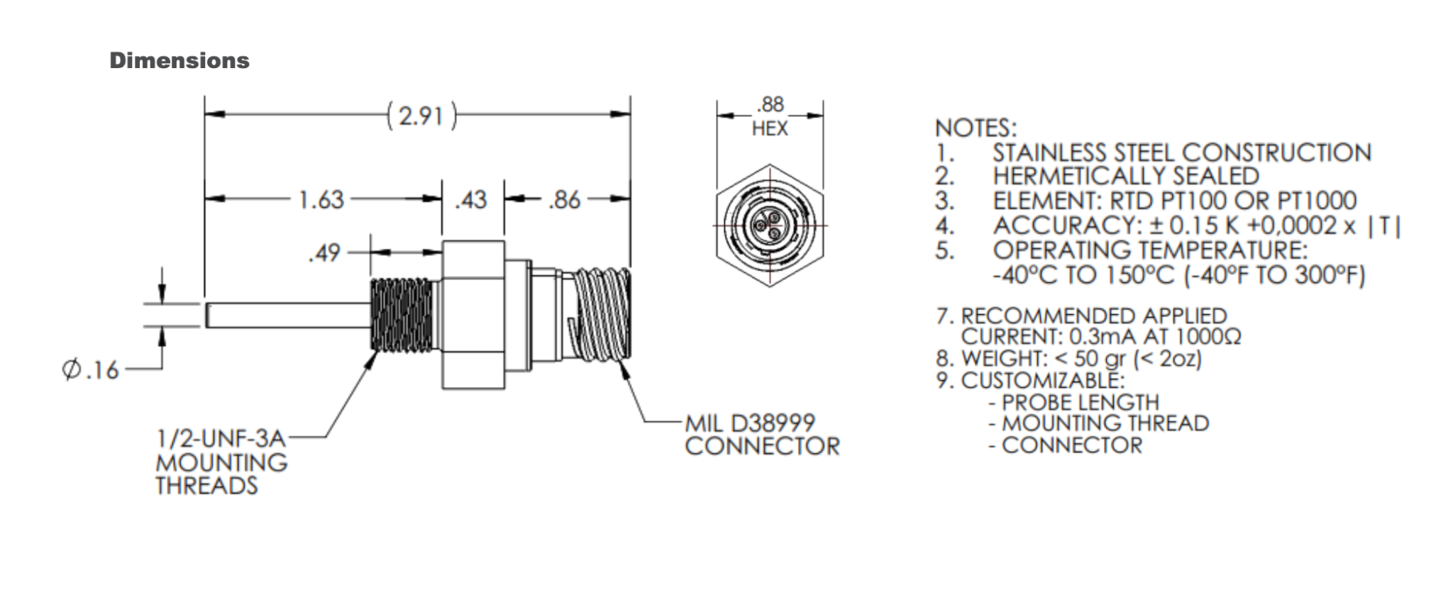 Temperature Sensing RTD TS1000
